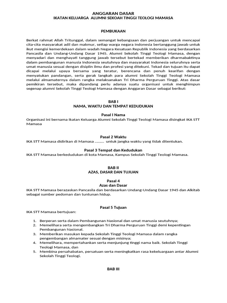 ANGGARAN DASAR Dan Anggaran Rumah Tangga IKA STTM | PDF