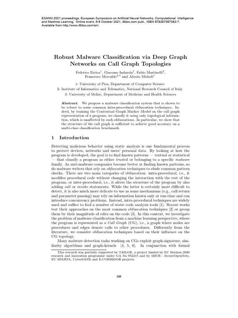 Robust Malware Classification Via Deep Graph Networks On Call Graph Topologies | PDF | Machine ...