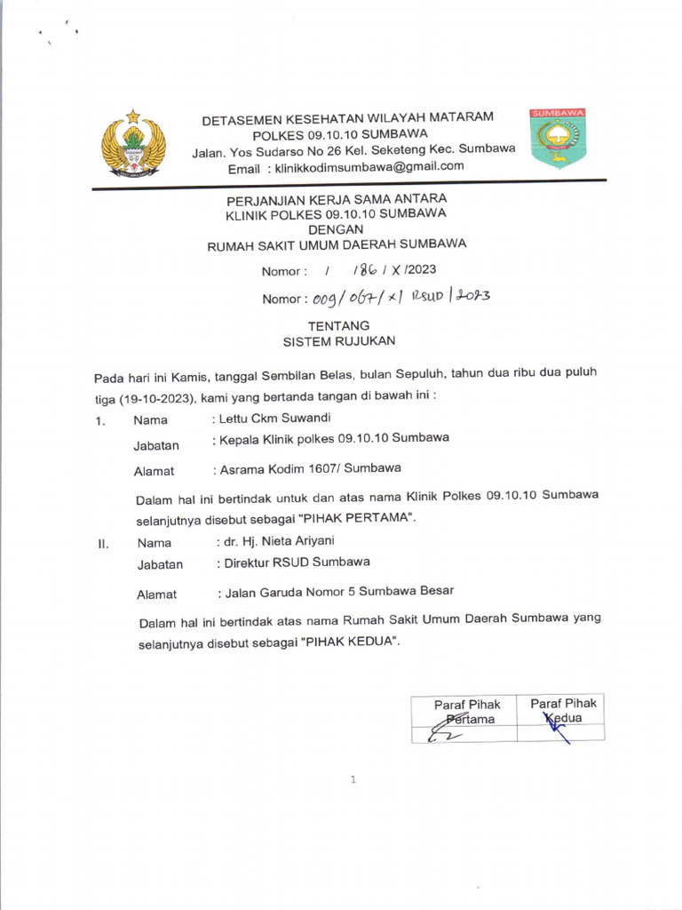 Mou Sistem Rujukan Klinik Polkes 2023 | PDF