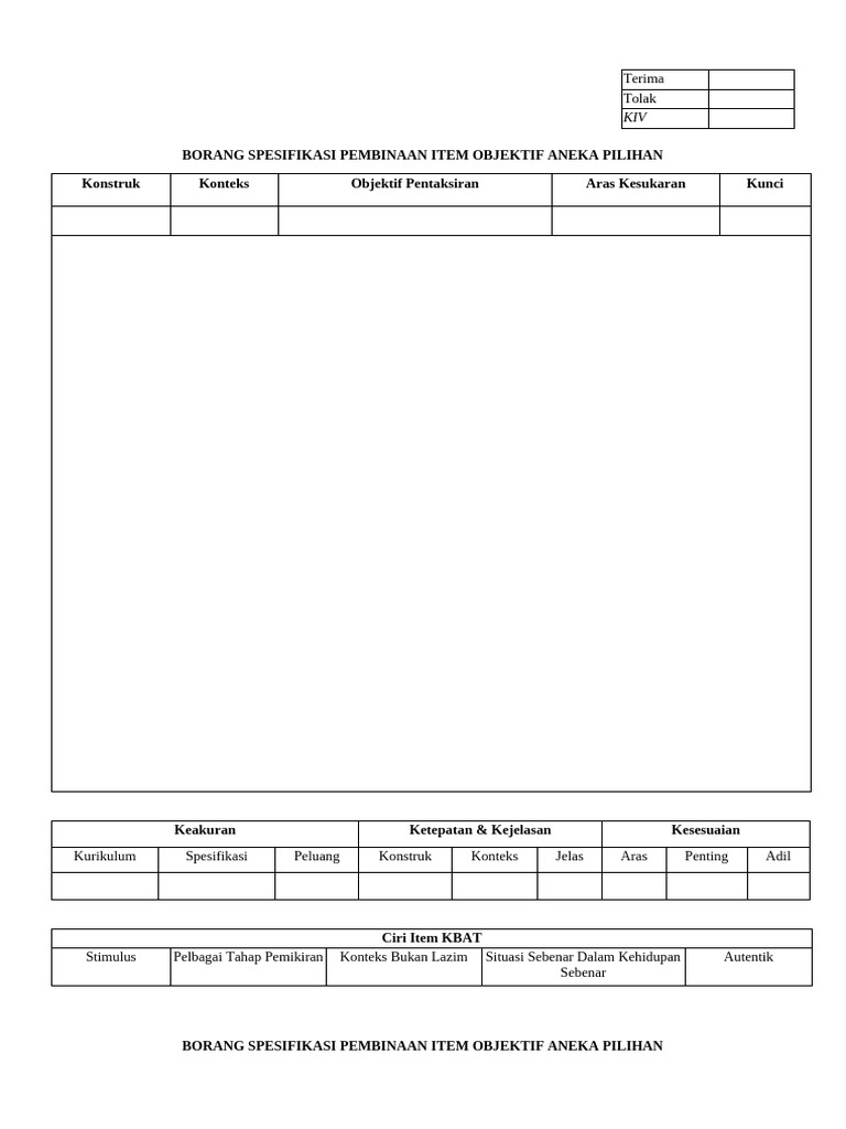 BORANG SPESIFIKASI PEMBINAAN ITEM Objektif Sains | PDF