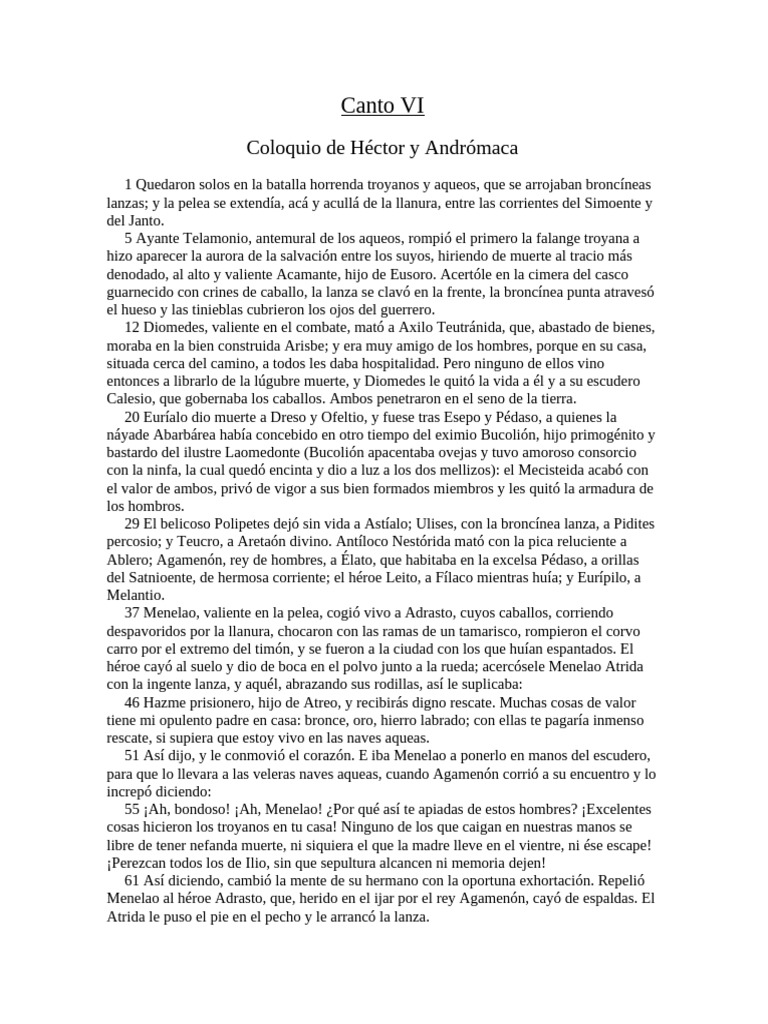 Canto VI Iliada | PDF | Héctor | Atenea