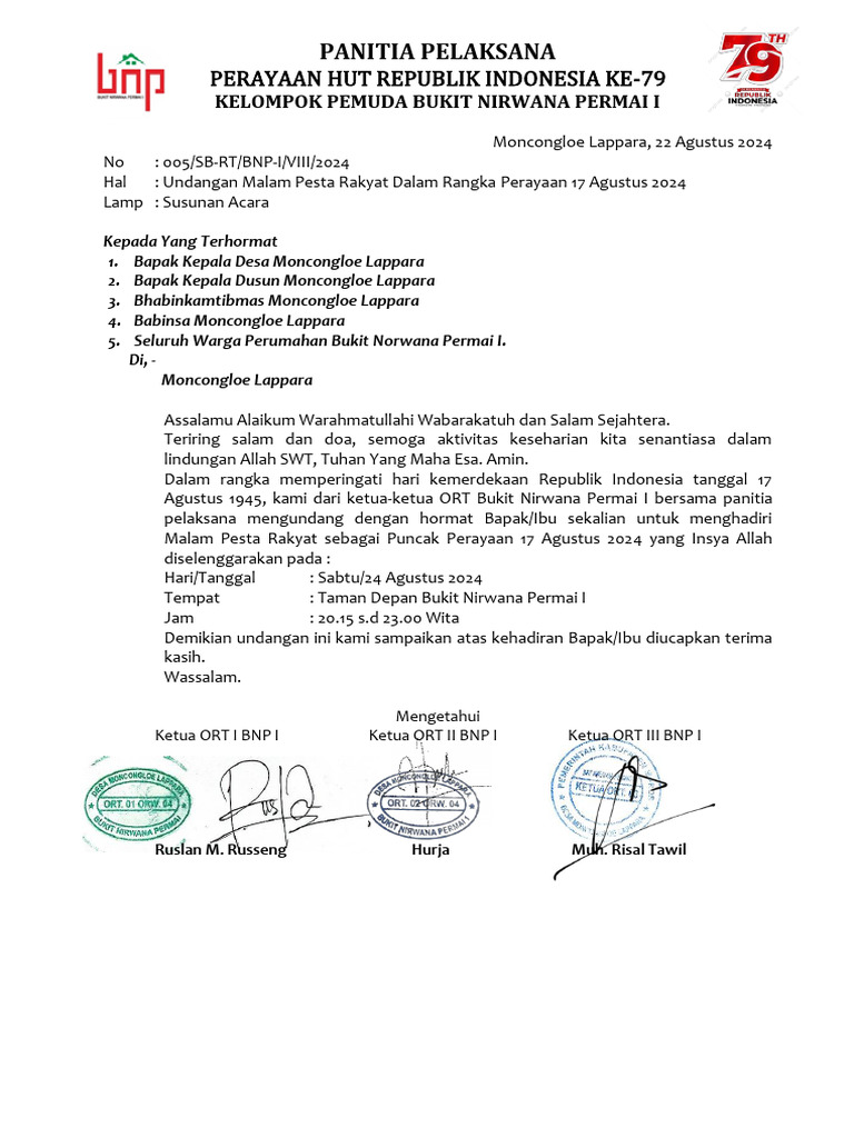 Penyampaian Dan Undangan Malam Pesta Rakyat 17 Agt24 | PDF