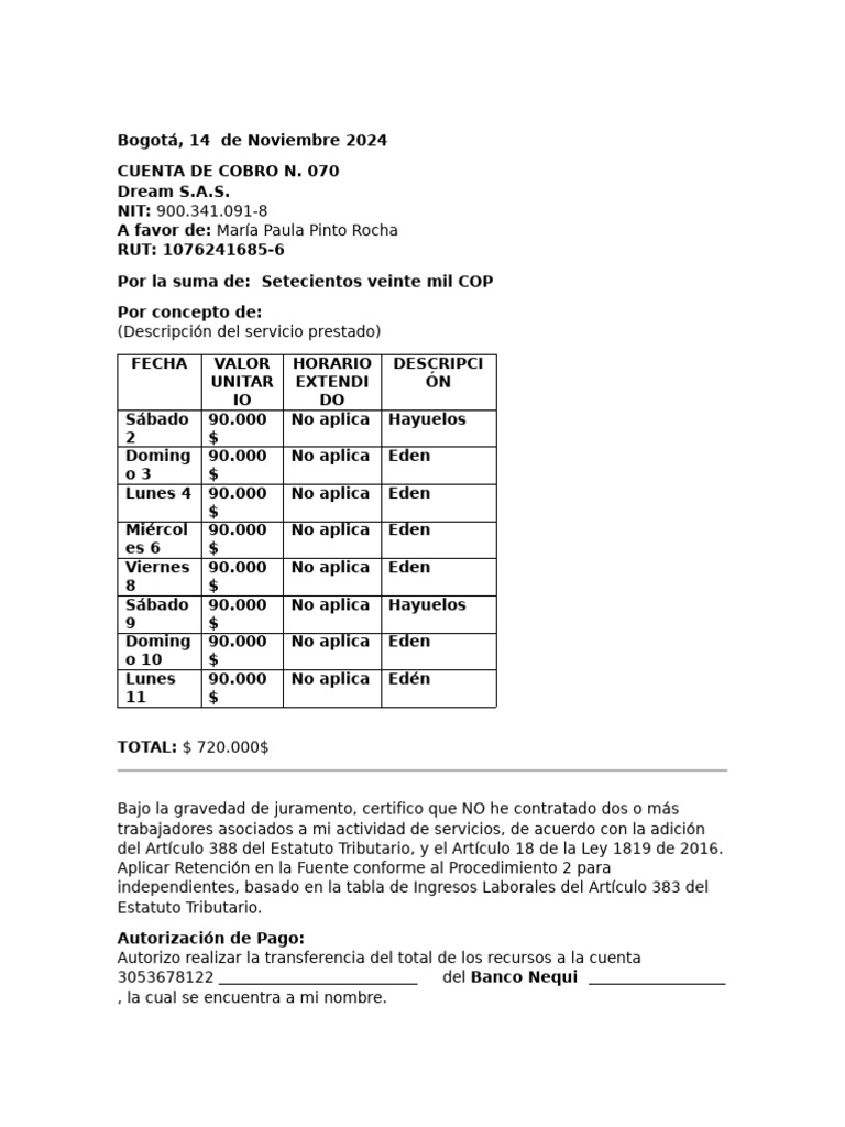 Solicitud Documentacion y Formato de Cuenta Cobro | PDF | Finanzas y dinero