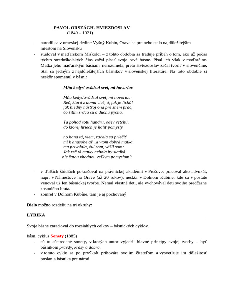 Hviezdoslav Lyrika | PDF