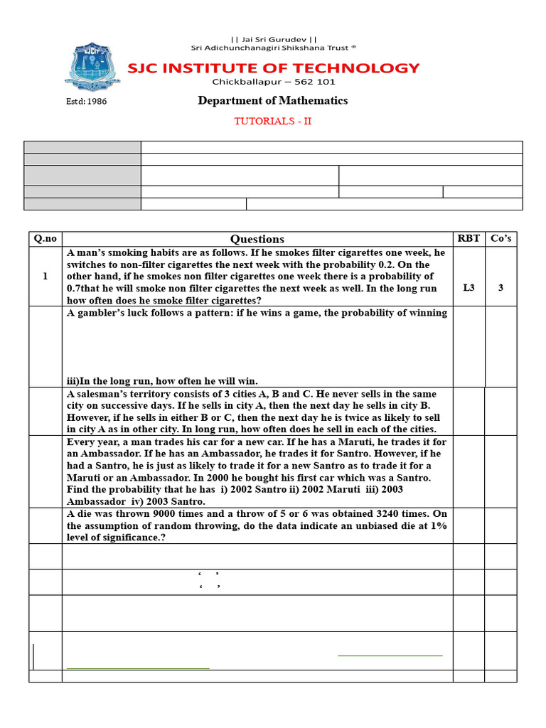 BCS301 (T 2) | PDF | Statistical Hypothesis Testing | Statistics