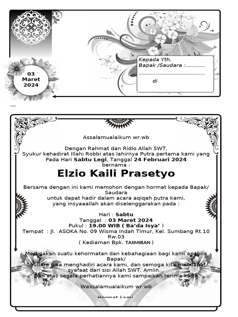 Undangan Aqiqah ZIO | PDF | Hukum