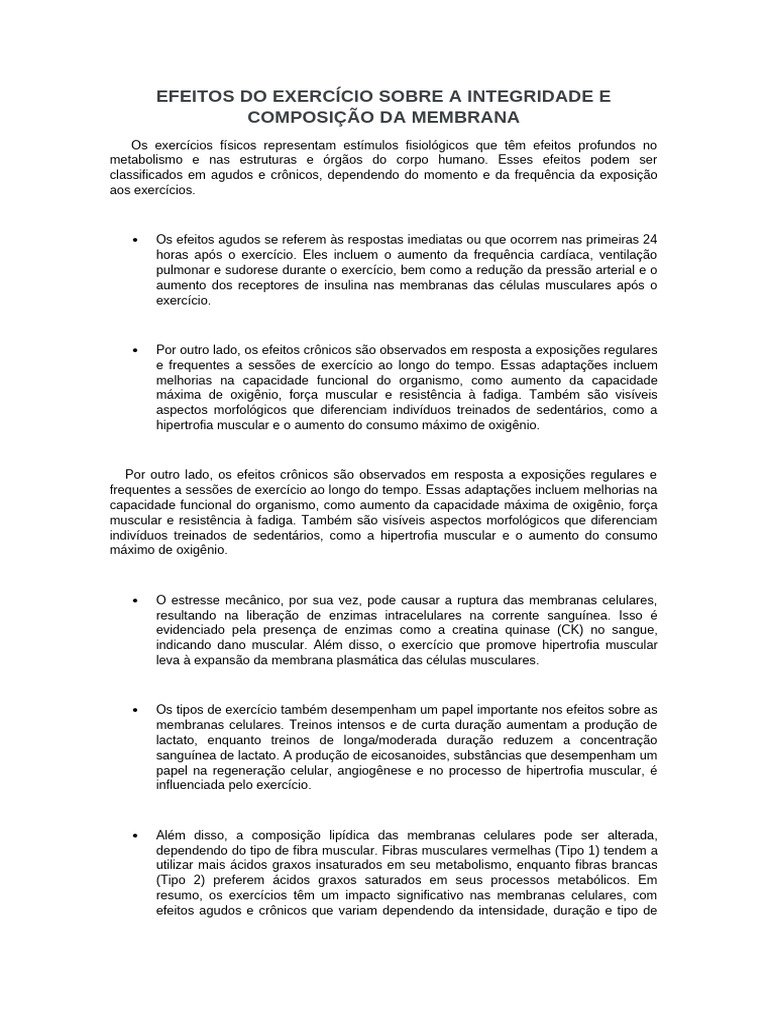 Efeitos Do Exercício Sobre A Integridade e Composição Da Membrana | PDF ...