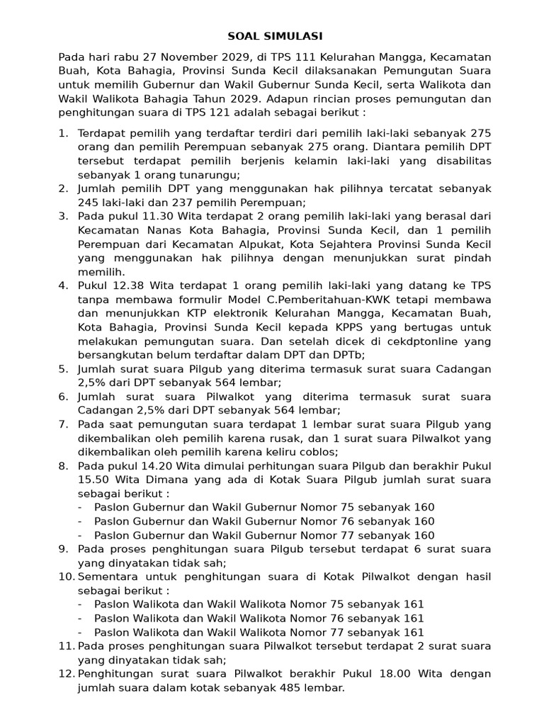 Soal Simulasi Pengisian Formulir Model C.hasil-KWK | PDF