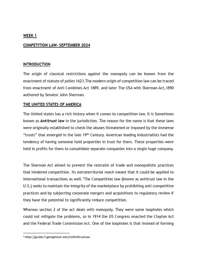 Week 1 History of Competition Law | PDF | Competition Law | United ...