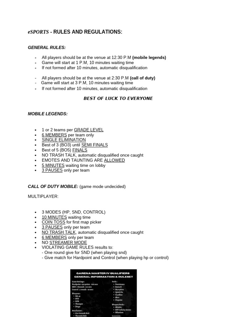 eSPORTS RULES AND REGULATIONS | PDF | Sports & Recreation