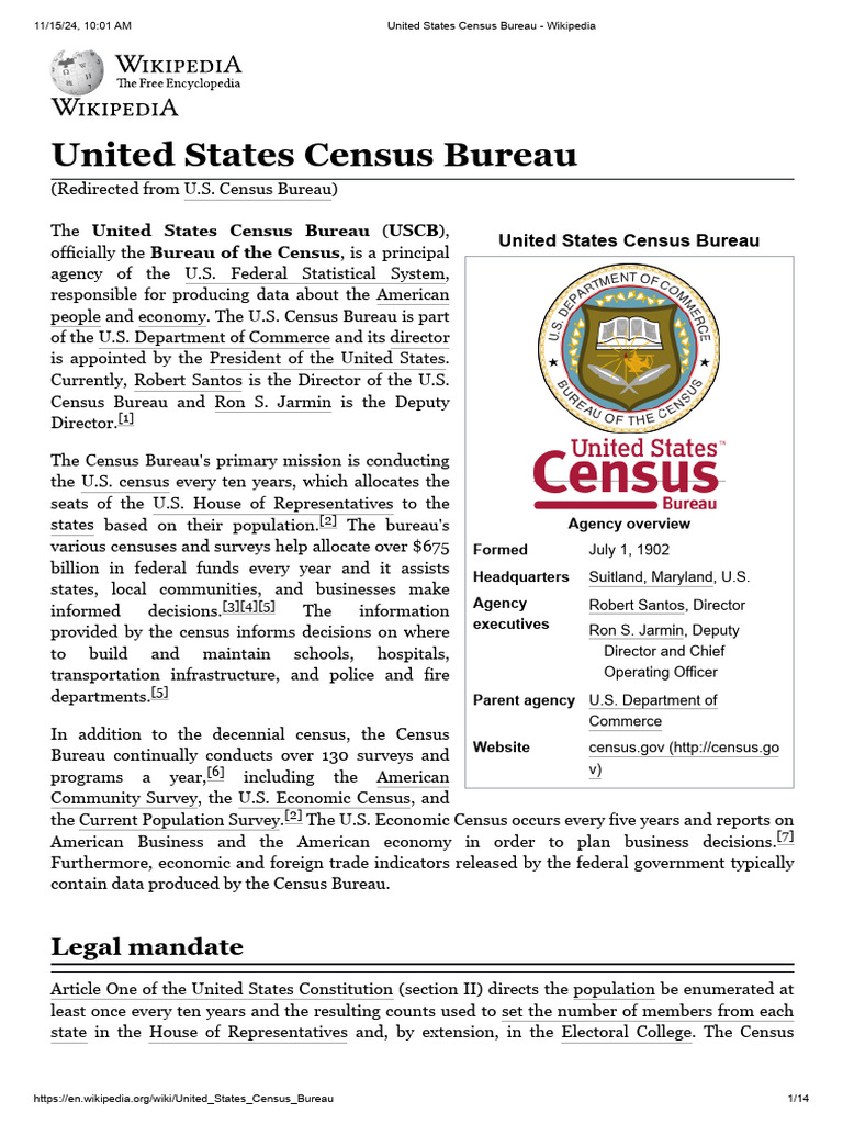 United States Census Bureau: Legal Mandate | PDF | United States Census ...