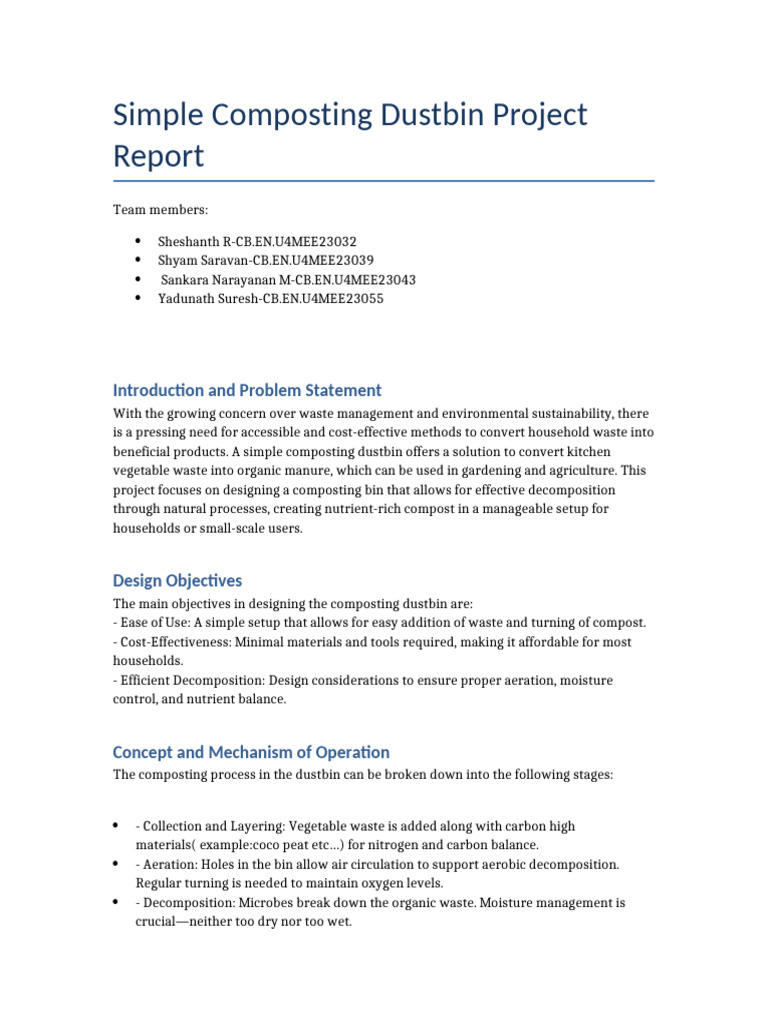 Simple Composting Dustbin Report | PDF | Compost | Decomposition