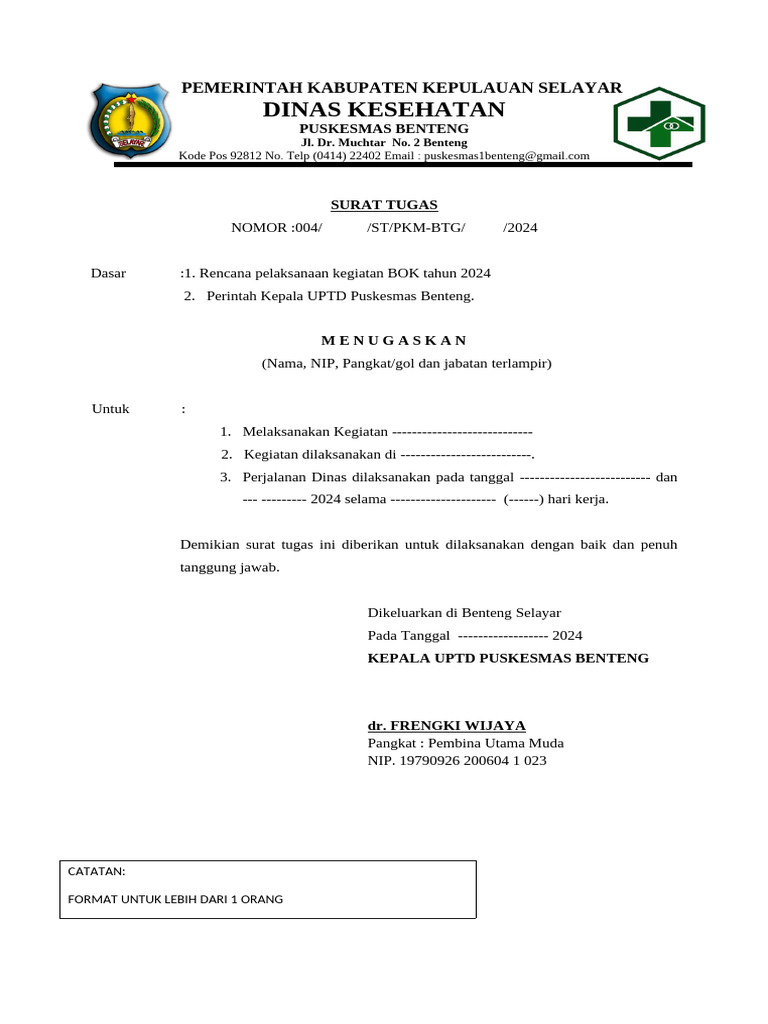 Contoh Format Surat Tugas 2024 | PDF