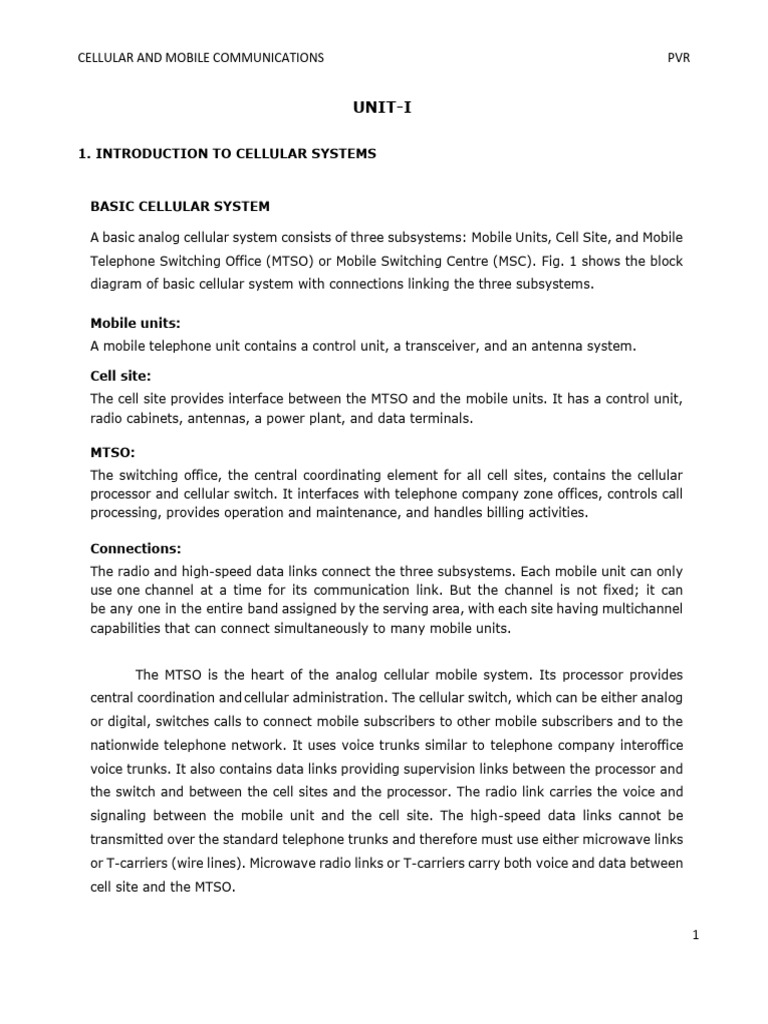 UNIT 1 - Cellular & Mobile Communications-PVR Final | PDF | Cellular Network | Radio