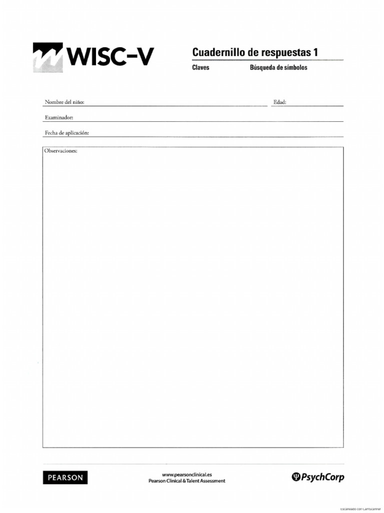 WISC-V. Cuadernillo de Respuestas 1 | PDF