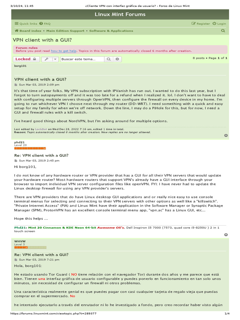 ¿Cliente VPN Con Interfaz Gráfica de Usuario - Foros de Linux Mint | PDF | Red privada virtual ...