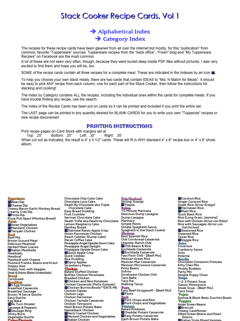 Tupperware Stack Cooker Recipe CARDS-Vol1 | PDF | Sausage | Potato Chip