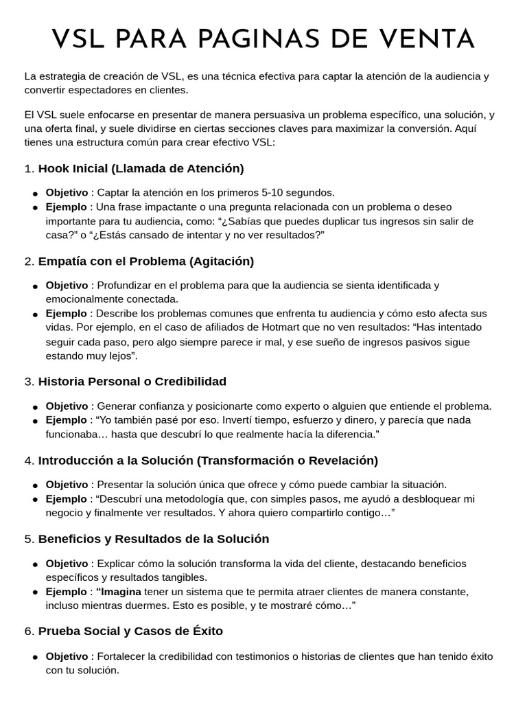 VSL para Paginas de Venta | PDF