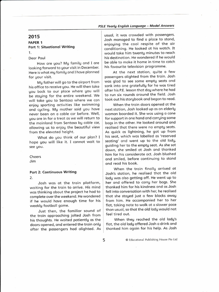 2015 PSLE English Model Answers | PDF