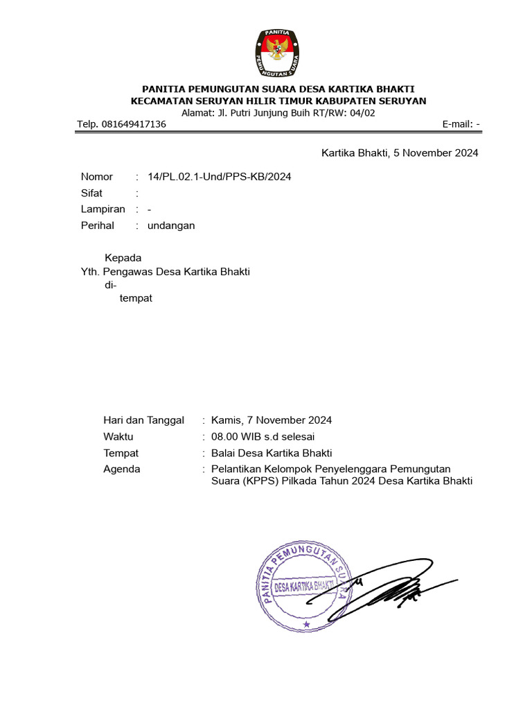 Undangan Pelantikan KPPS Pilkada 2024 | PDF