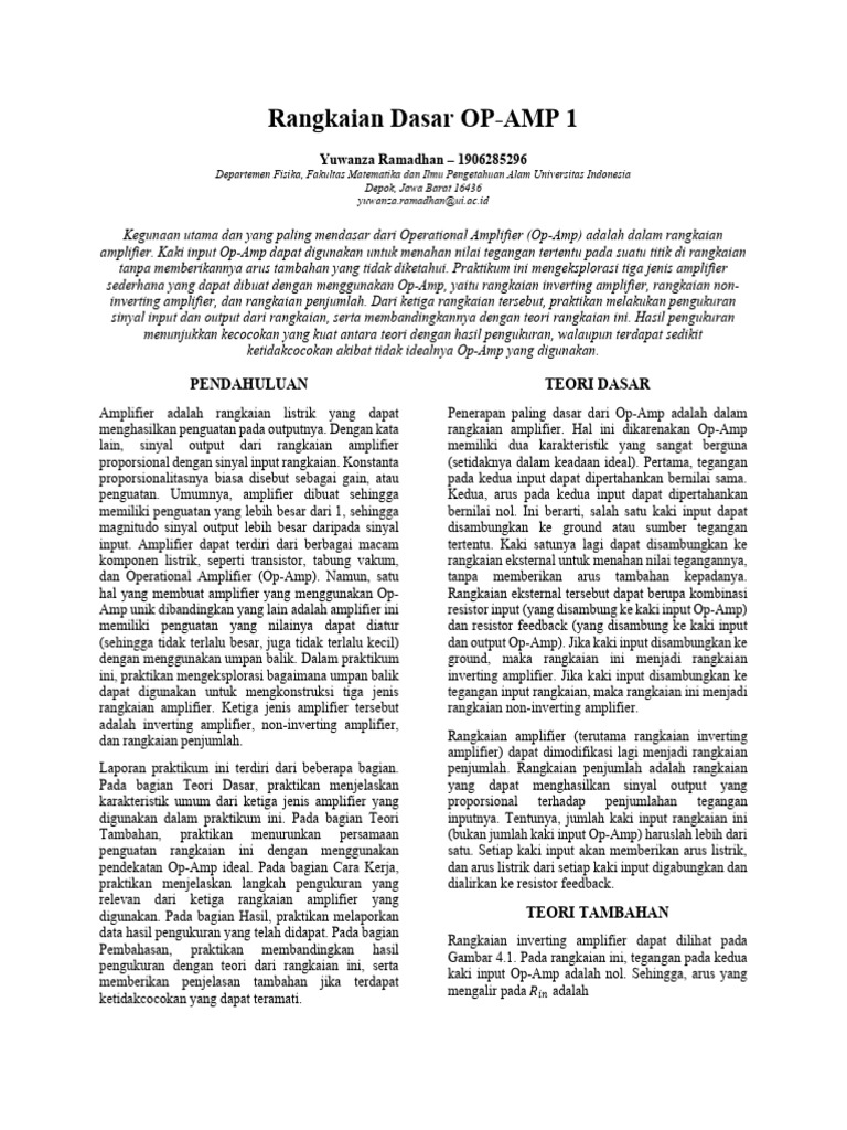 Laporan Praktikum Rangkaian Dasar OP AMP | PDF