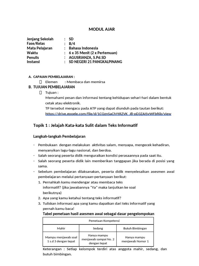 Modul Ajar Pak Agus B.Indo | PDF