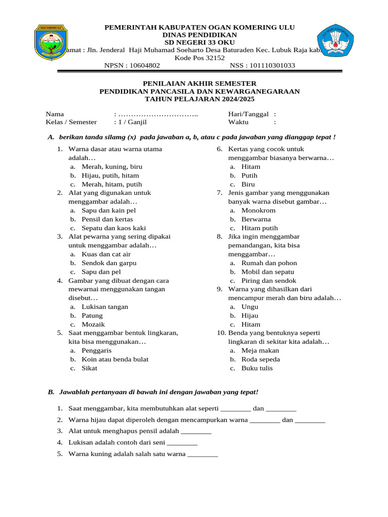 Sas 1 Seni Rupa Kelas I | PDF