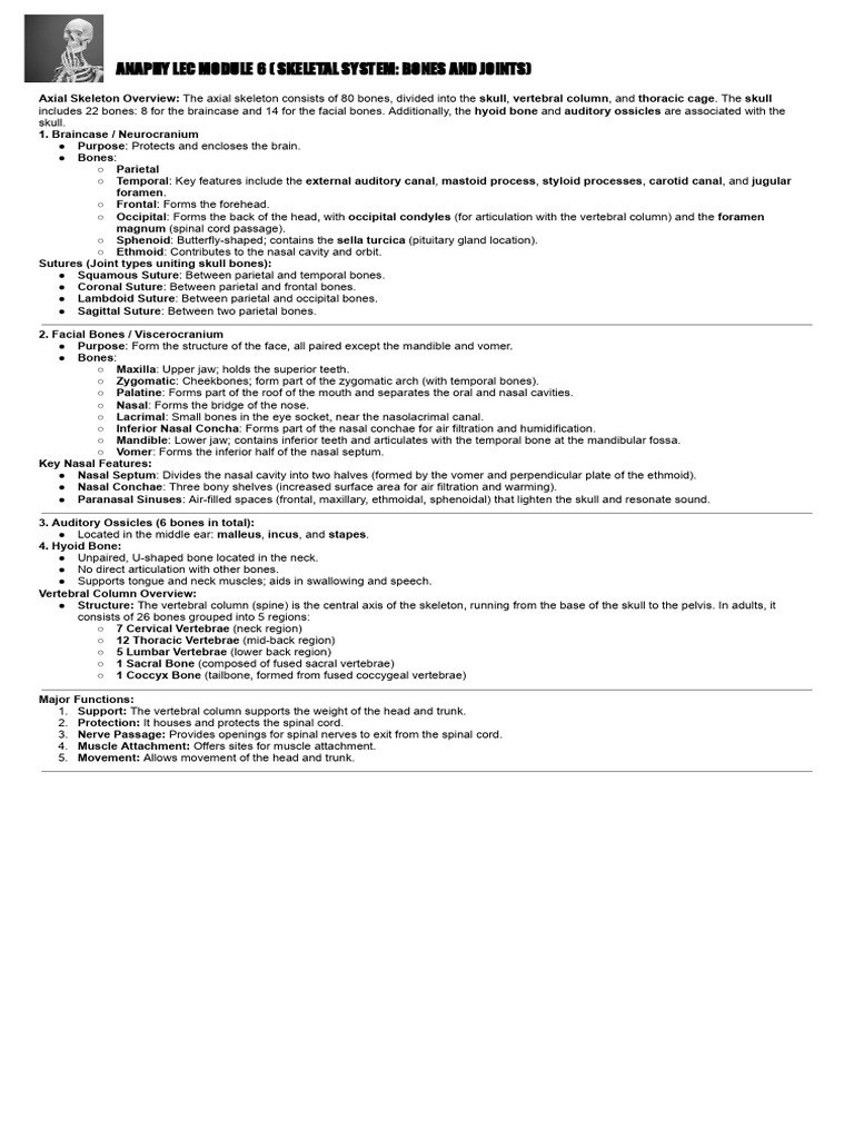 Anaphy Lec Module 6 (Skeletal System - Bones and Joints) | PDF ...