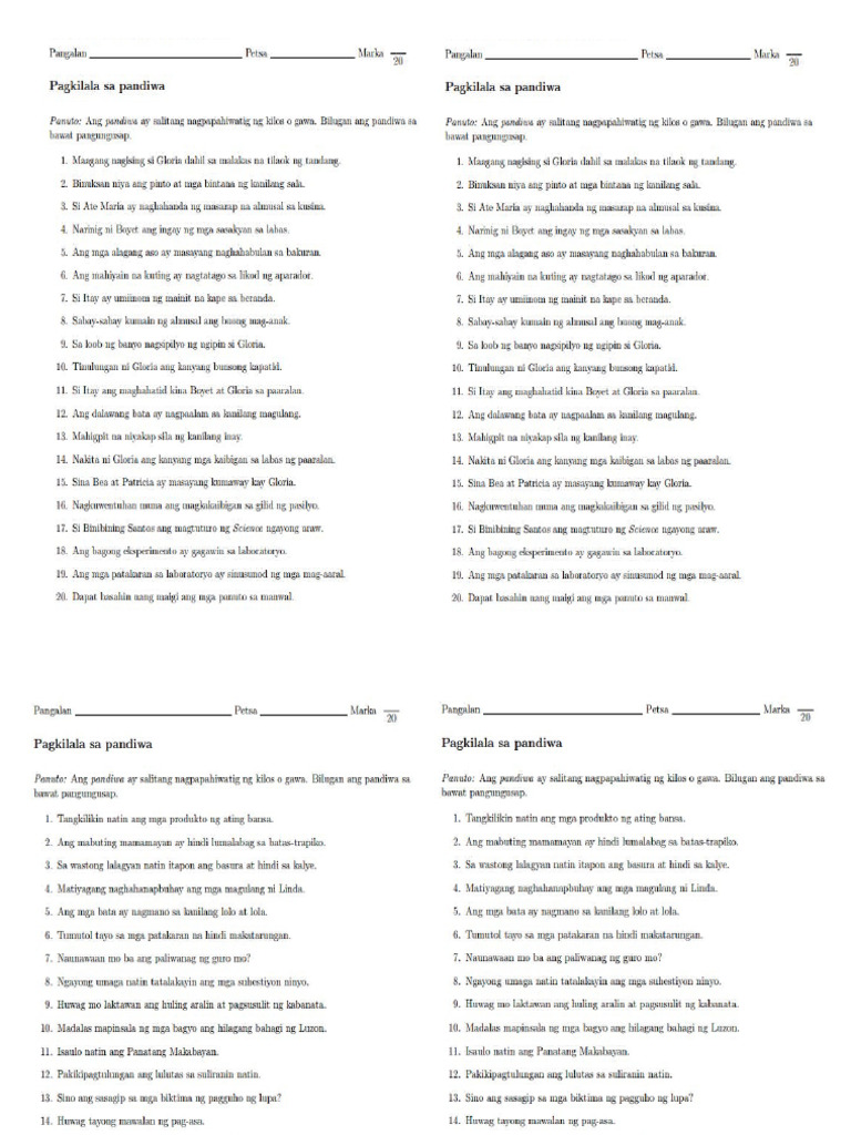 Pandiwa Worksheet | PDF
