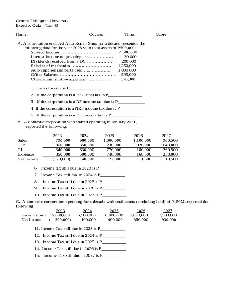 Quiz in NT and MCIT 2024 | PDF | Income | Income Tax
