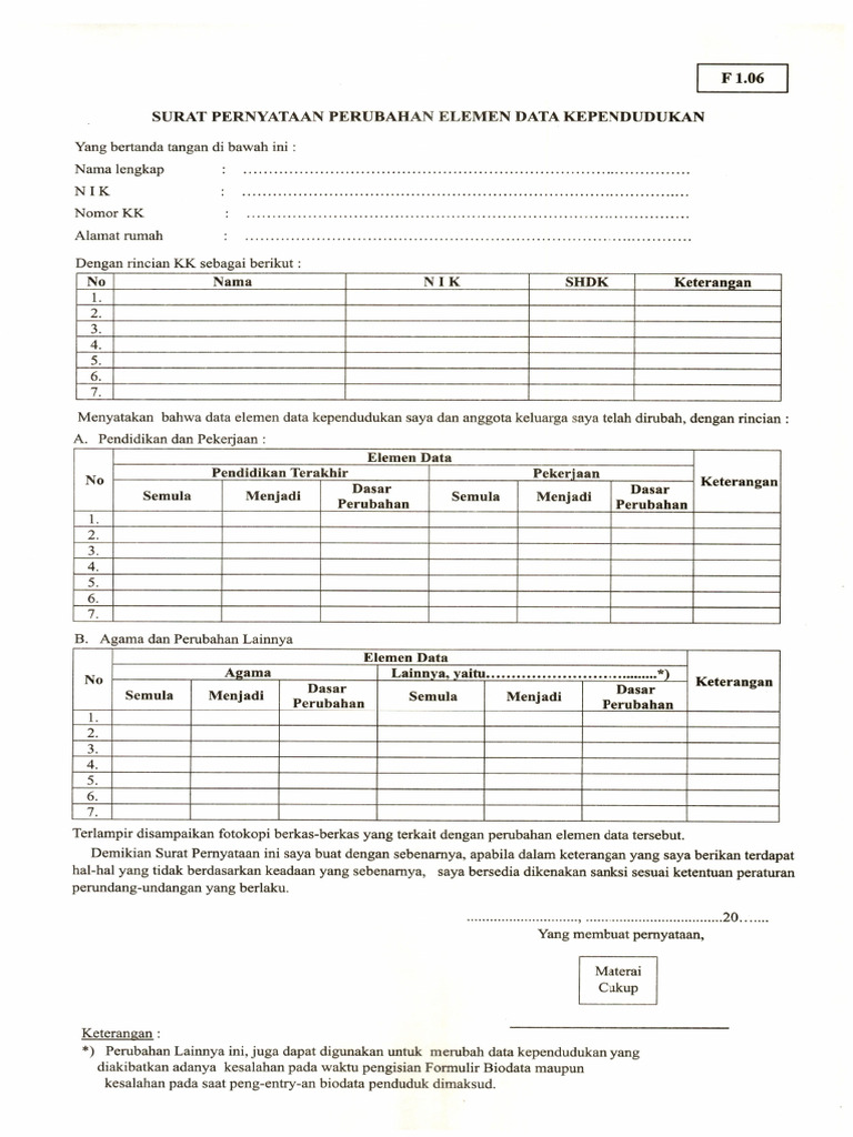 Template Formulir F-106 | PDF