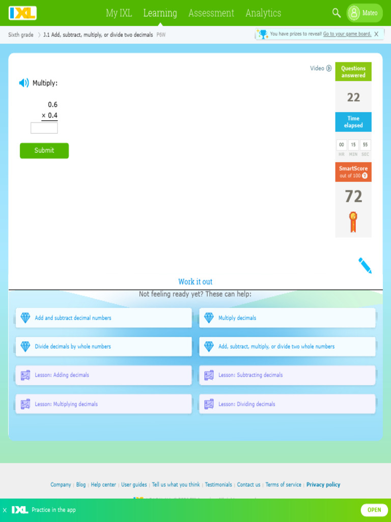 IXL Add, Subtract, Multiply, or Divide Two Decimals 6th Grade Math ...