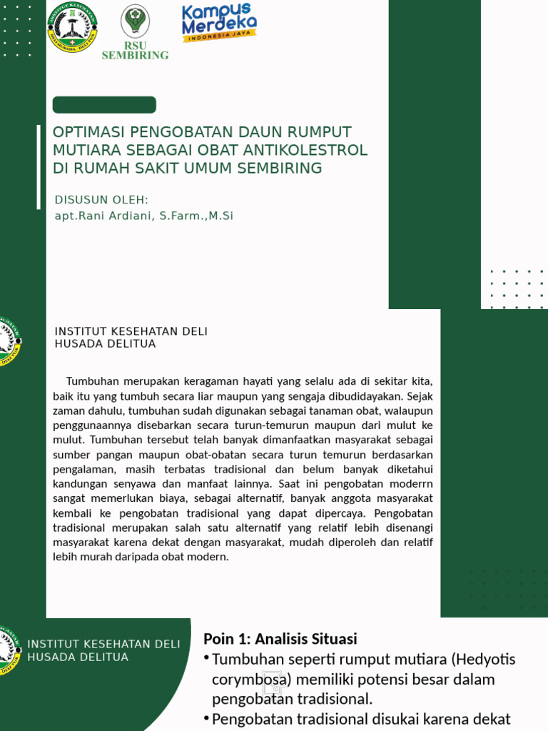 (Rani Ardiani) Optimasi Pengobatan Daun Rumput Mutiara Sebagai Obat ...