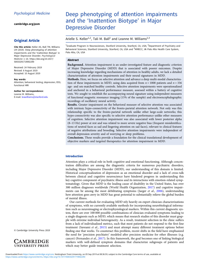 Deep Phenotyping of Attention Impairments and The Inattention Biotype ...