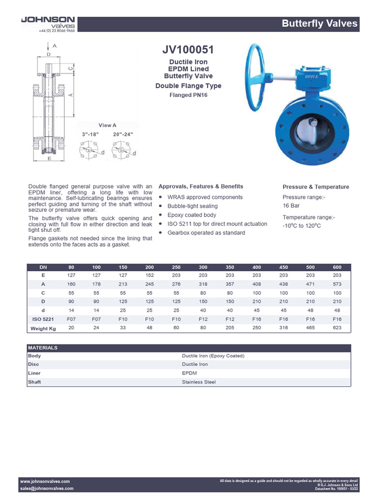 Butterfly Valve - Johnson | PDF | Valve | Hydraulics