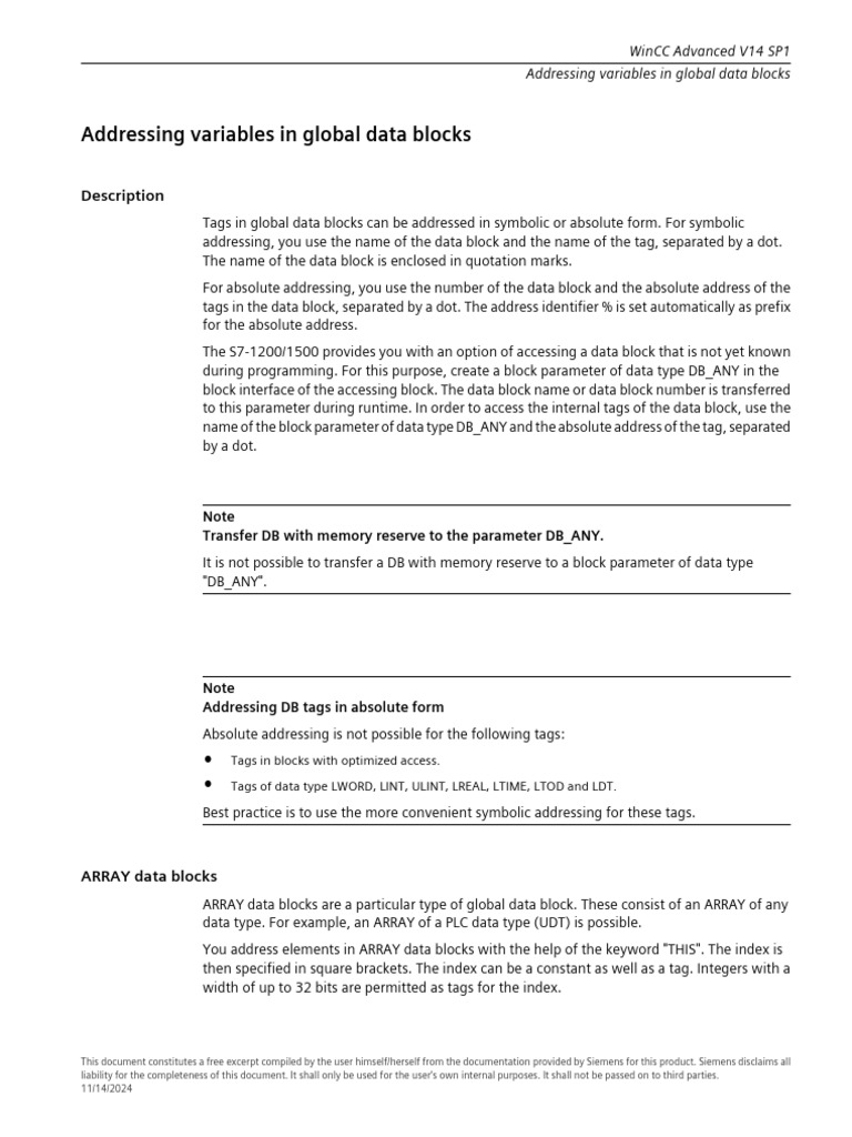WinCC Advanced V14 SP1 - Addressing Variables in Global Data Blocks ...