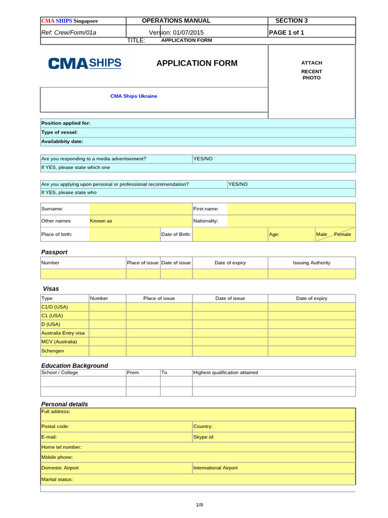 Application Form Crewform 01a | PDF | Ships | Shipping