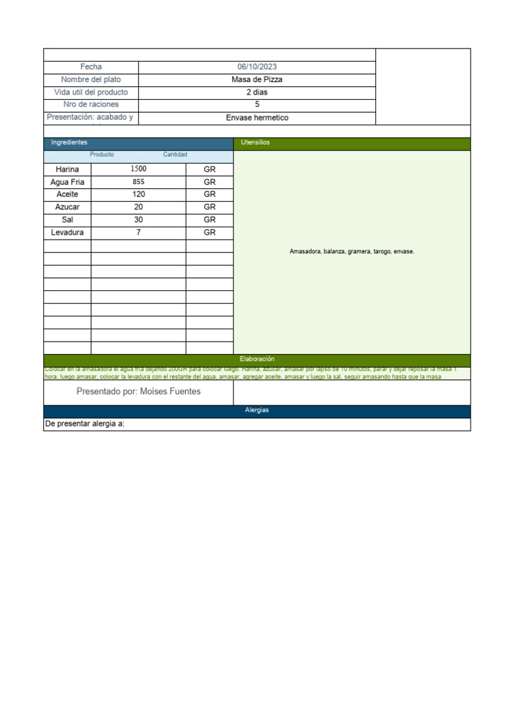 Ficha Tec Compai1 | PDF | Pizza | Queso Mozzarella