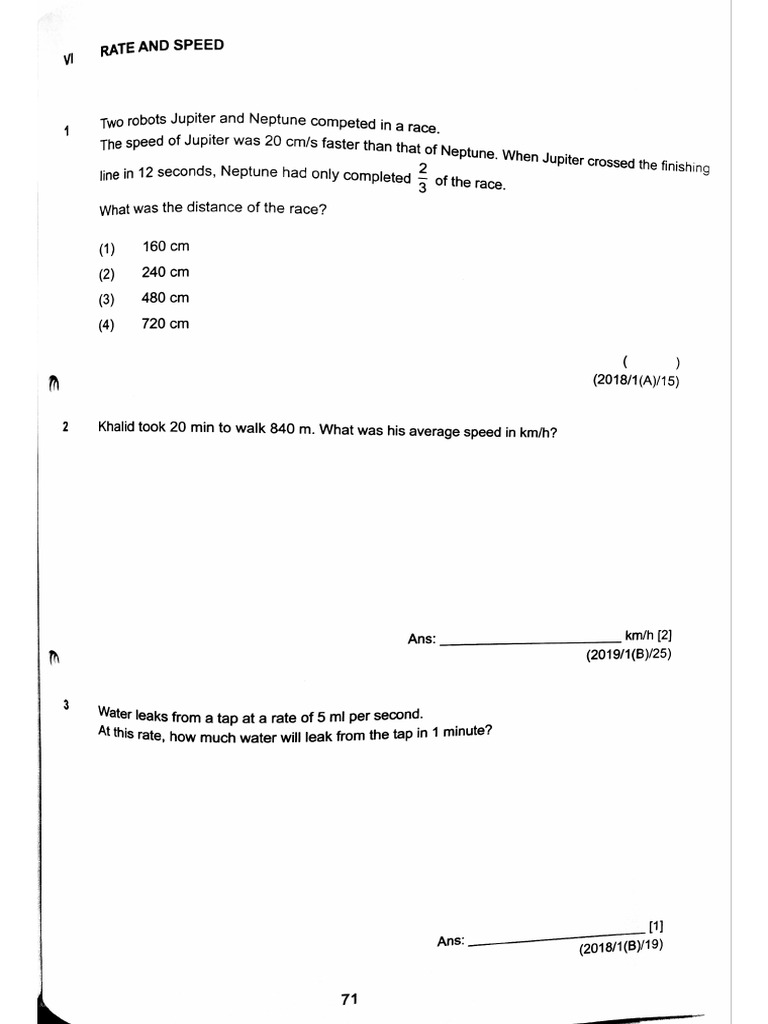 PSLE YEARLY 18-20 Maths Rates and Speed | PDF