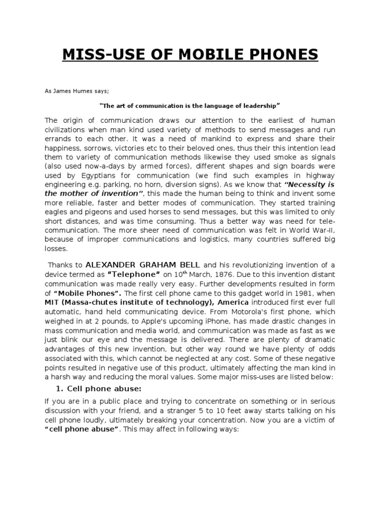 Miss Use of Phones | PDF | Electromagnetic Radiation | Telecommunication