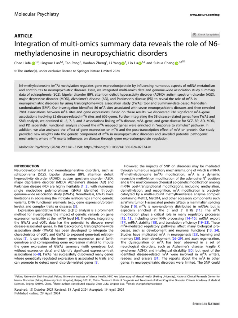 Integration of Multi-Omics Summary Data Reveals The Role of N6-Methyladenosine in ...