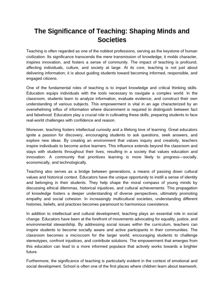 The Significance of Teaching | PDF | Critical Thinking | Behavior Modification