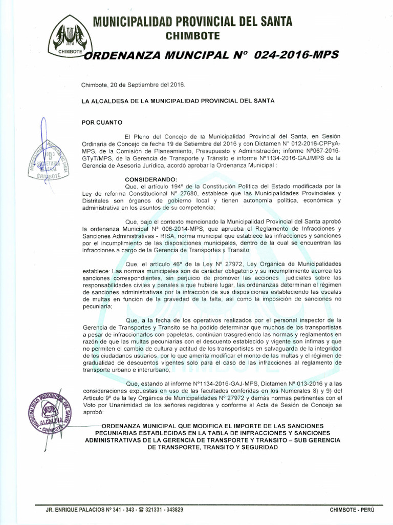 Ordenanza 024-2016 | PDF