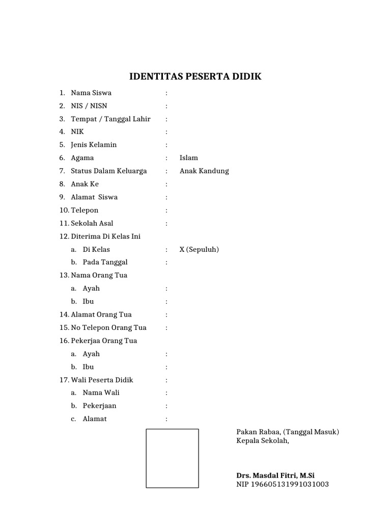 Identitas Peserta Didik | PDF | Kajian Bahasa Asing | Kesehatan Holistik
