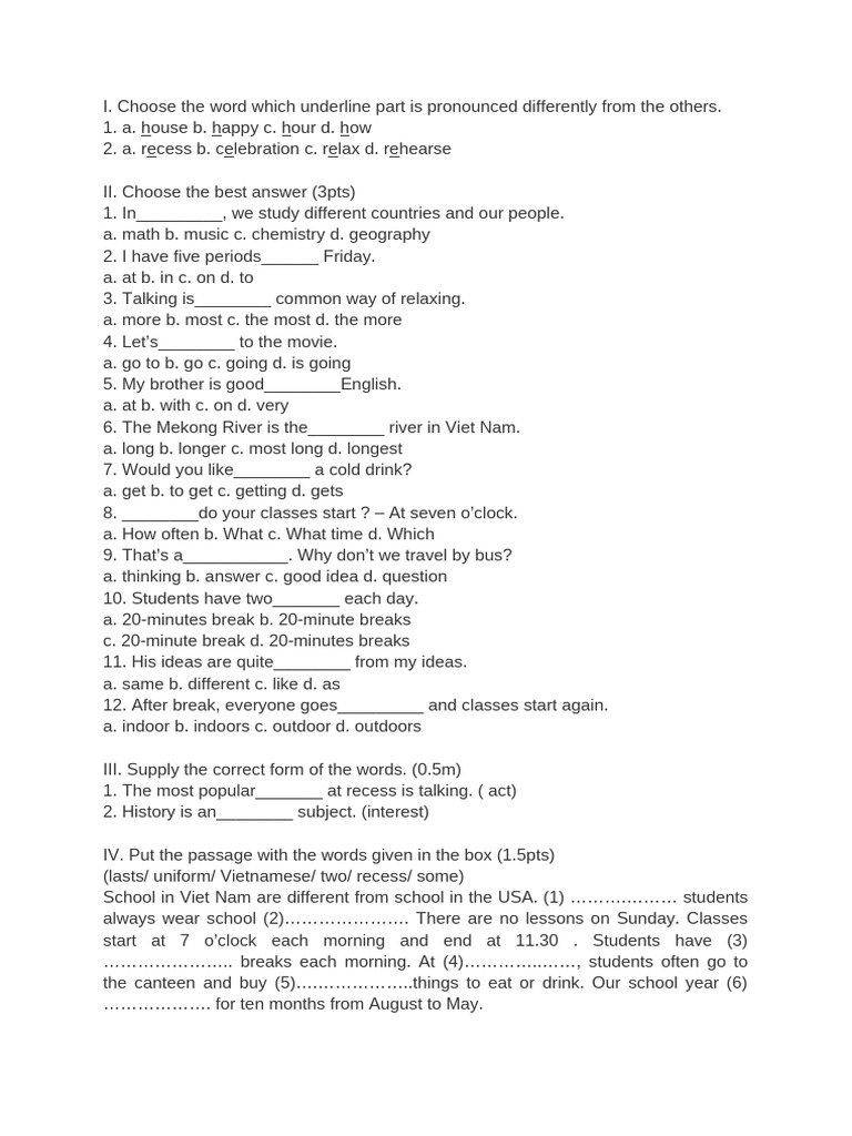 Đề ktra HKI | PDF