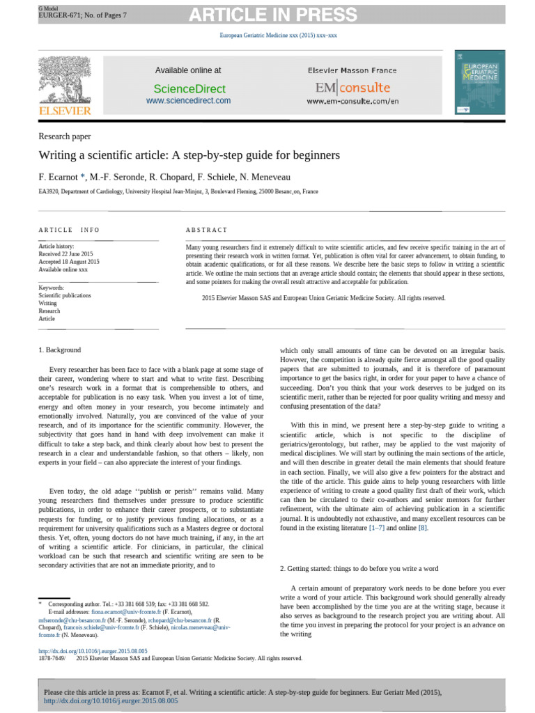 Writing A Scientific Article A Step-By-Step Guide For Beginners | PDF | Art