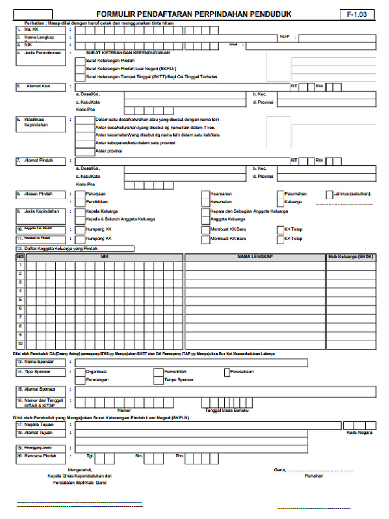 fORM SURAT PINDAH | PDF