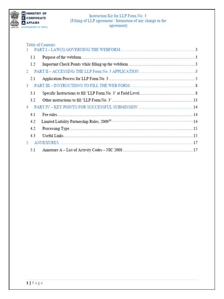 Instruction Kit LLP Form No 3 | PDF | Limited Liability Partnership ...