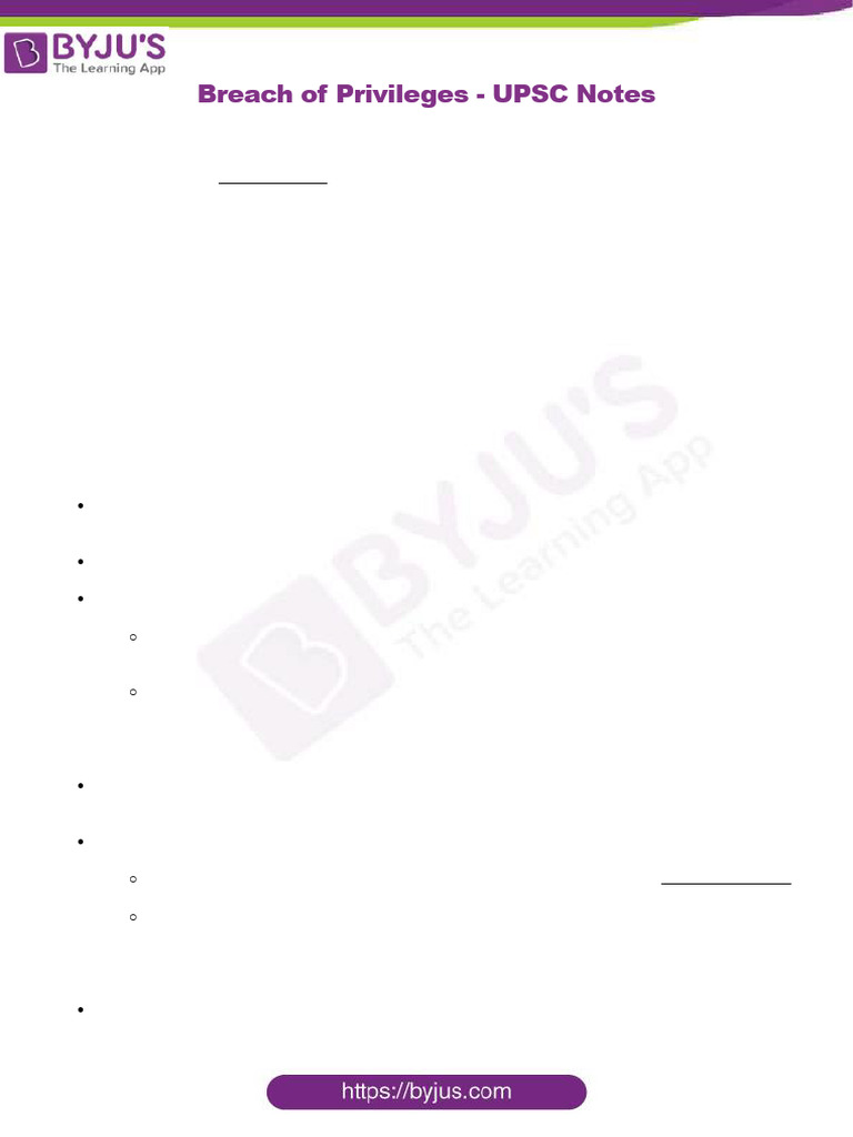 Breach of Privileges | PDF | Constitutional Law | Government Institutions