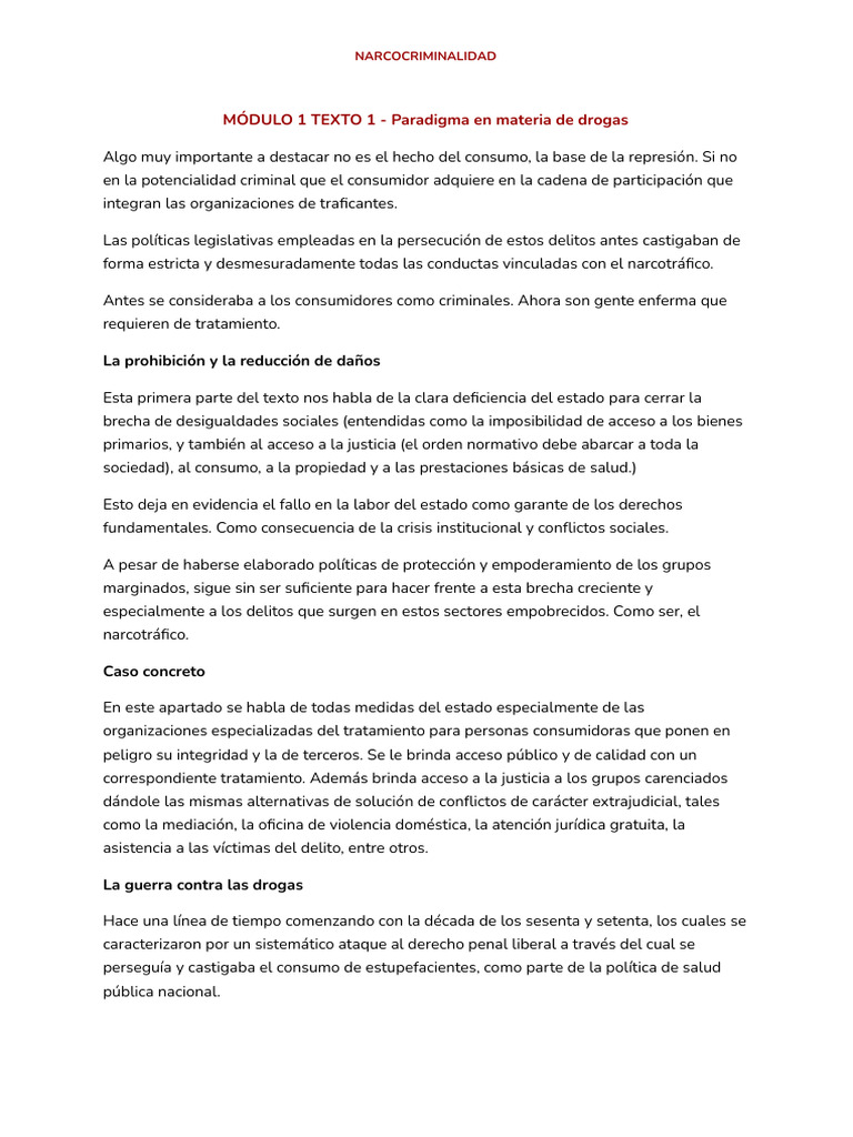 NARCO - RESUMEN M1 y 2 | PDF | Drogas Psicoactivas | Comercio ilegal de ...